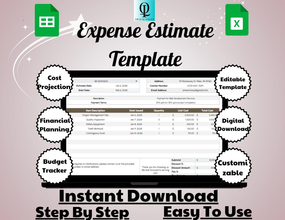 Expense Estimate Template, Editable Google Sheets, Easy to Use Digital ...
