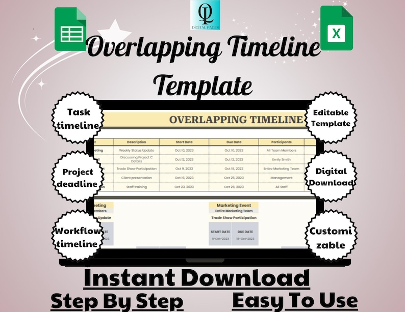 Overlapping Timeline Template, Digital Download, Editable & Easy to Use ...
