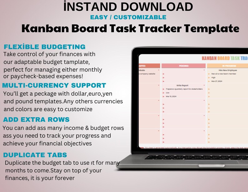 Kanban Board Task Tracker: Editable Excel & Google Sheets (digital Download) - Etsy
