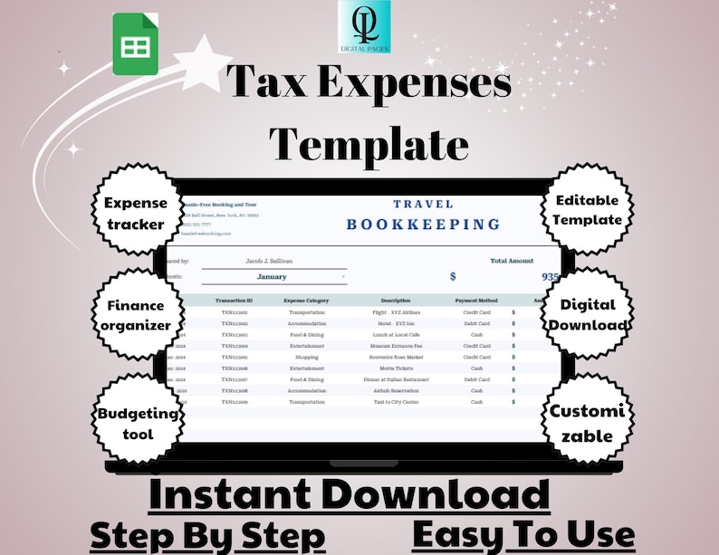 Tax Expenses Template, Digital Download, Google Sheets, Editable & Easy ...