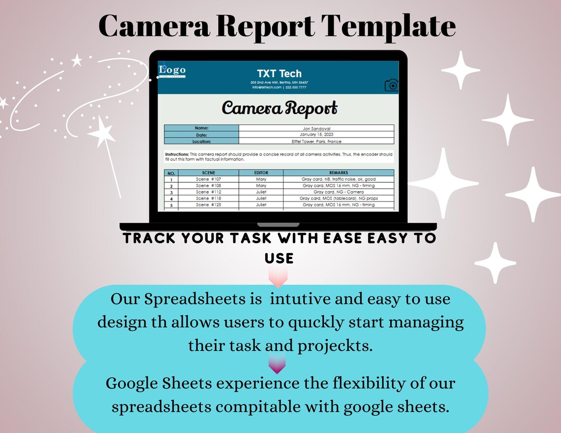 Camera Report Template, Editable Google Sheets, Digital Download for ...