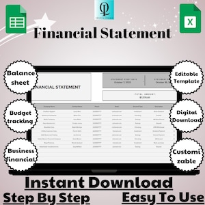 Financial Statement Template, Editable Google Sheets, Digital Download ...