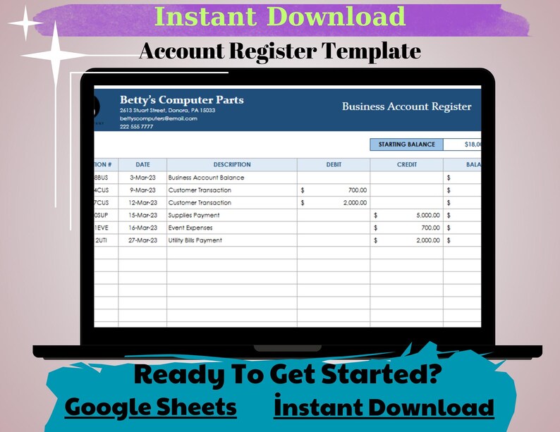 Account Register Template, Editable Excel & Google Sheets, Personal and ...