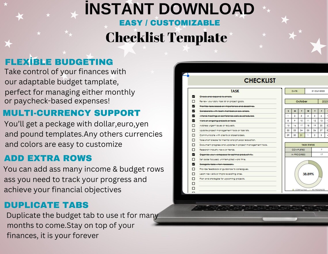 Checklist Template | Google Sheets |organize Tasks&to-dos | Easy to ...