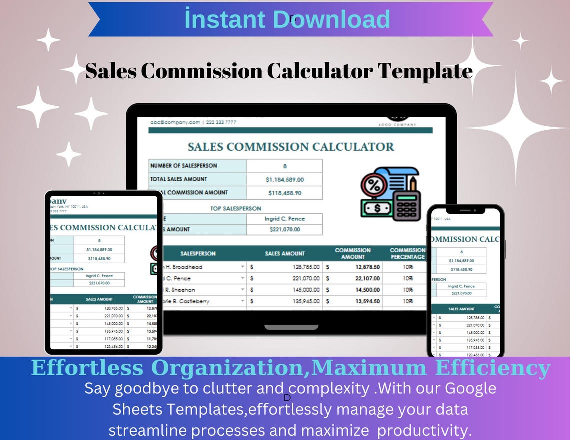Sales Commission Calculator Template: Editable Google Sheets (digital ...