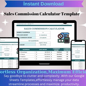 Sales Commission Calculator Template: Editable Google Sheets (digital ...