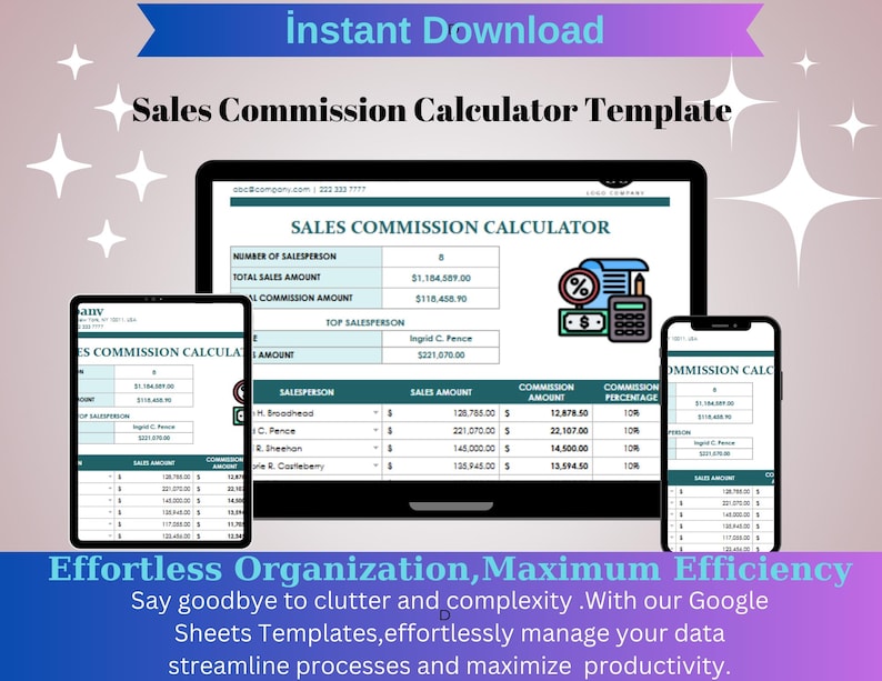 Sales Commission Calculator Template: Editable Google Sheets (digital ...