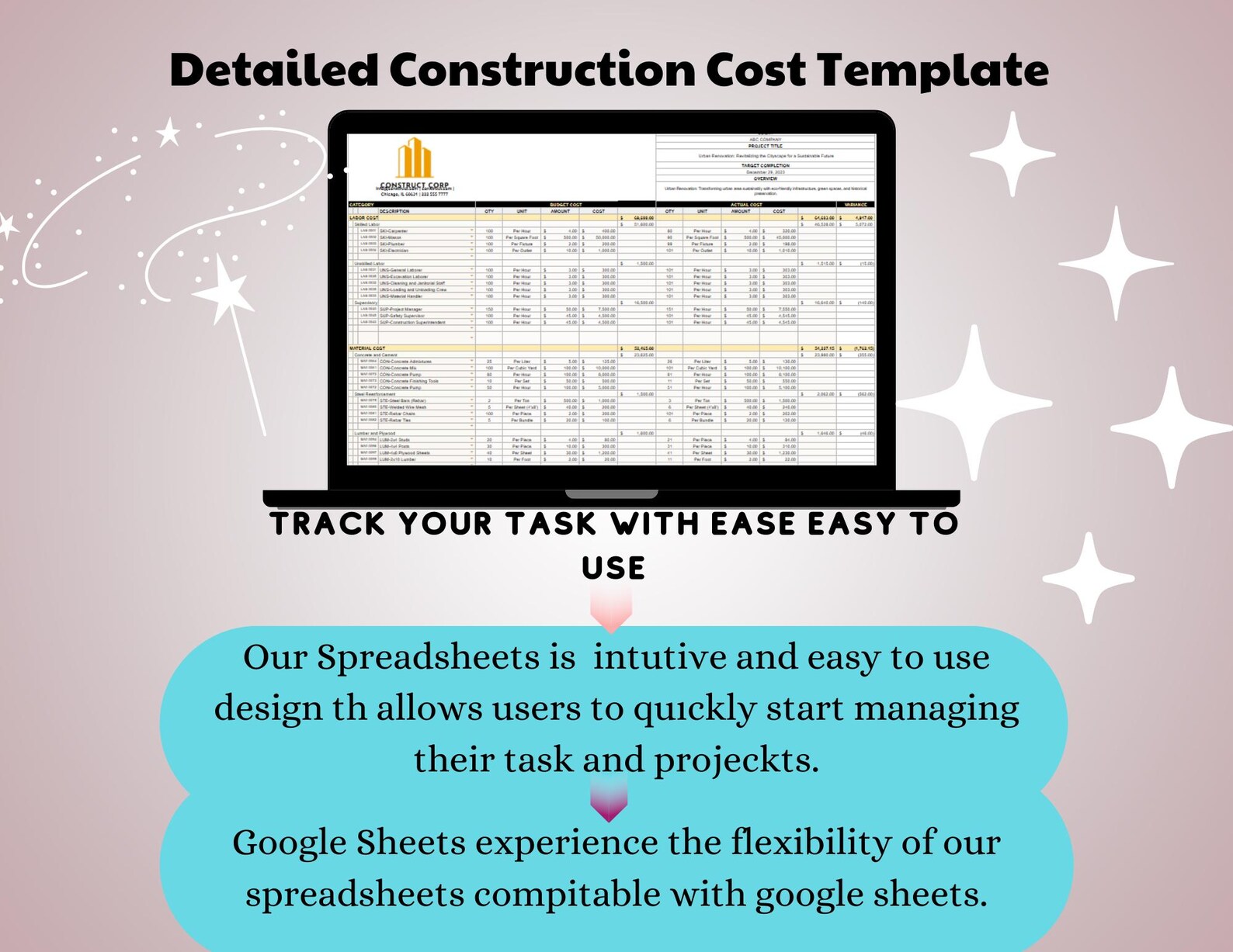 Detailed Construction Cost Template, Editable Google Sheets Budget ...