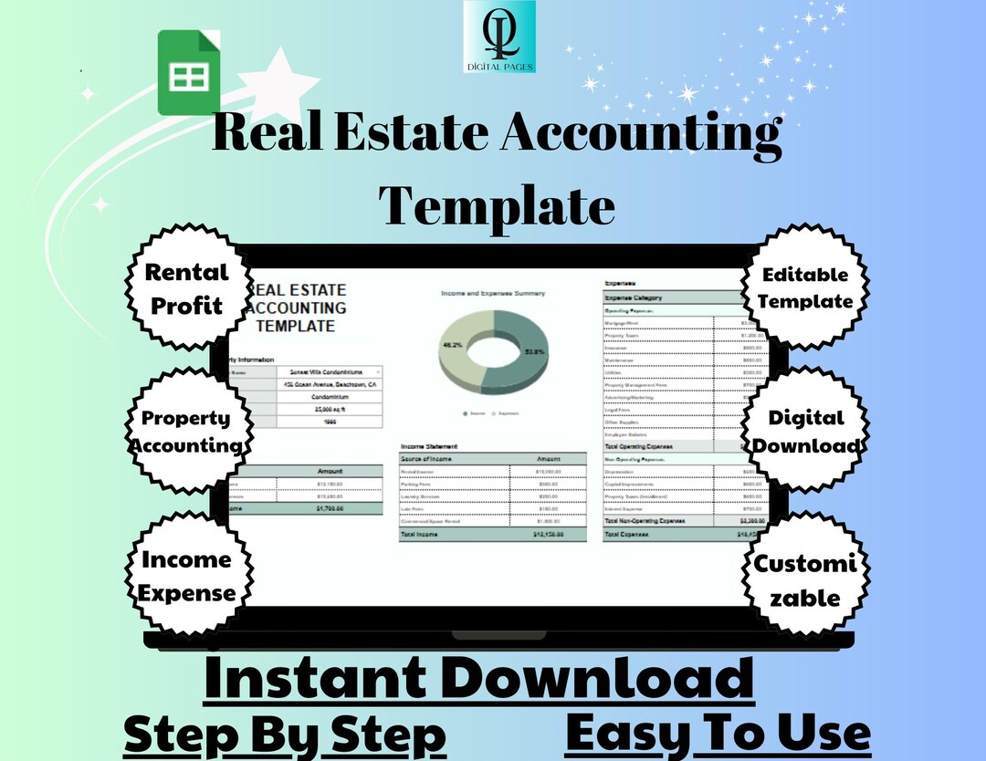 Real Estate Accounting Template, Editable Google Sheets, Digital ...