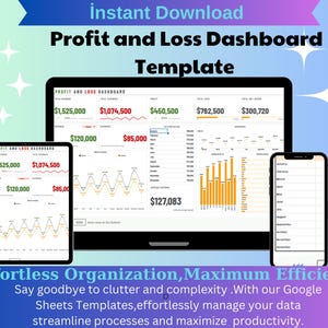 Profit and Loss Dashboard Template: Editable Google Sheets (digital ...