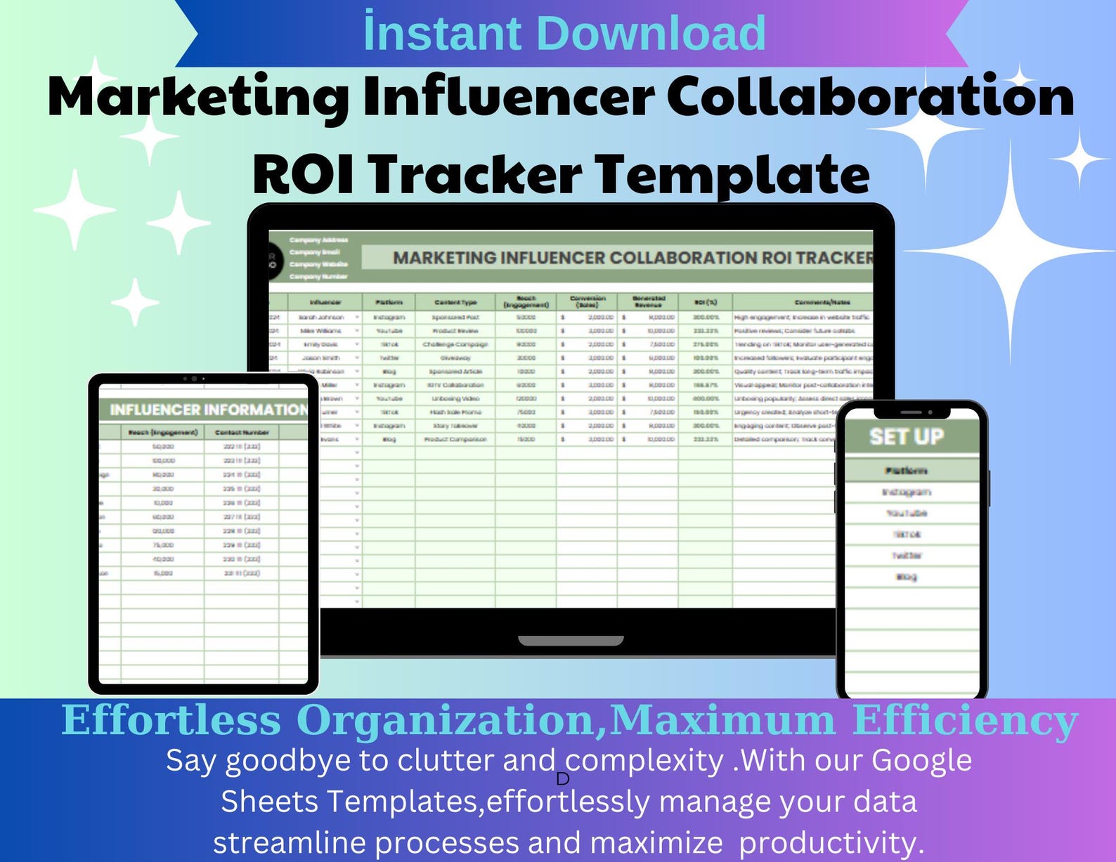 Influencer ROI Tracker Template: Editable Google Sheets (digital ...