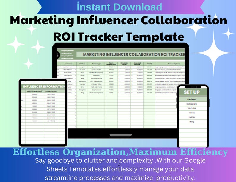Influencer ROI Tracker Template: Editable Google Sheets (digital ...