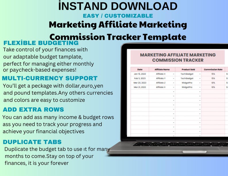 Marketing Affiliate Commission Tracker Template, Editable Google Sheets ...