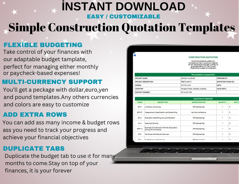 Simple Construction Quotation Templates, Digital Download, Editable ...