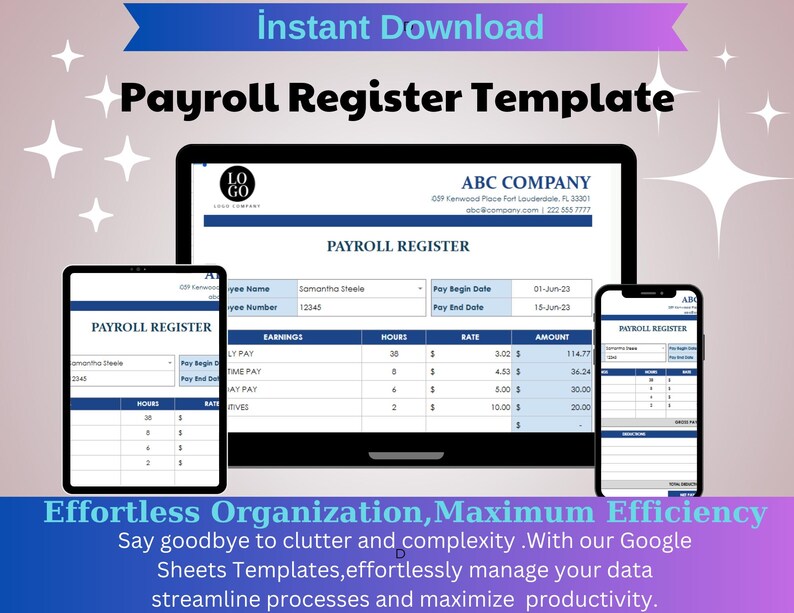 Payroll Register Template, Editable Excel & Google Sheets, Employee ...