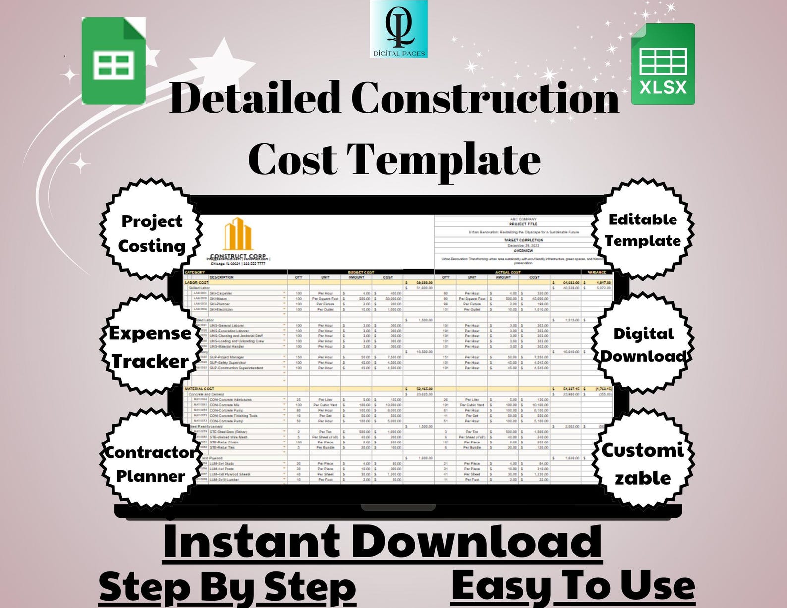 Detailed Construction Cost Template, Editable Google Sheets Budget ...