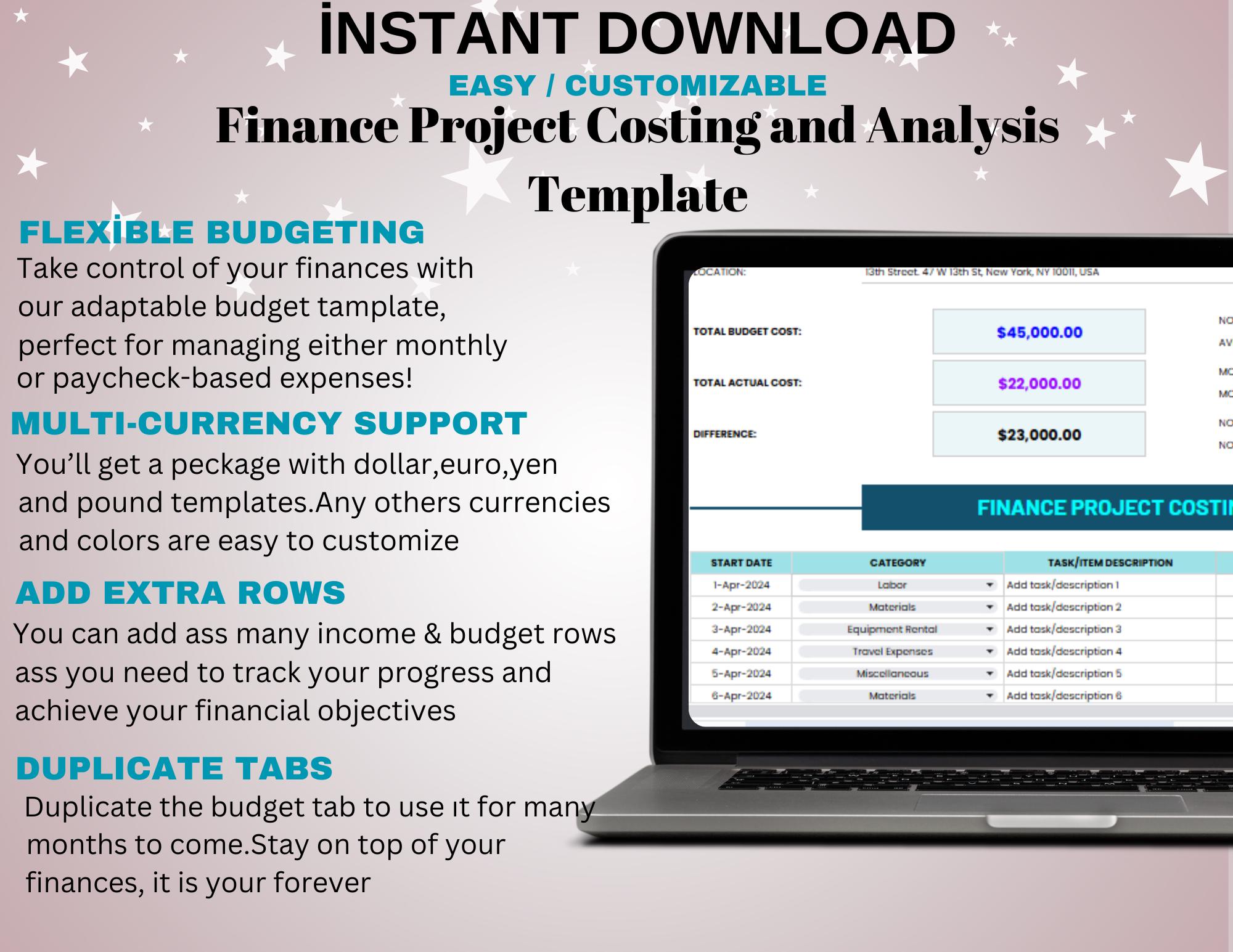 Finance Project Costing and Analysis Template, Editable Google Sheets ...