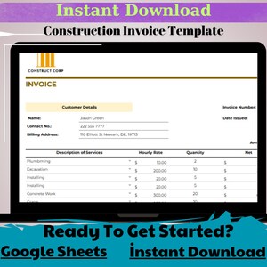Construction Invoice Template, Digital Download, Editable Google Sheets ...