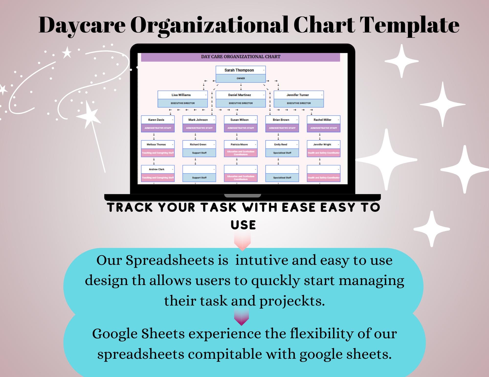 Daycare Organizational Chart Template, Editable PDF & Excel, Staff ...