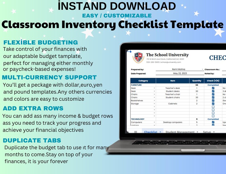 Classroom Inventory Checklist Template, Editable Google Sheets, Digital ...