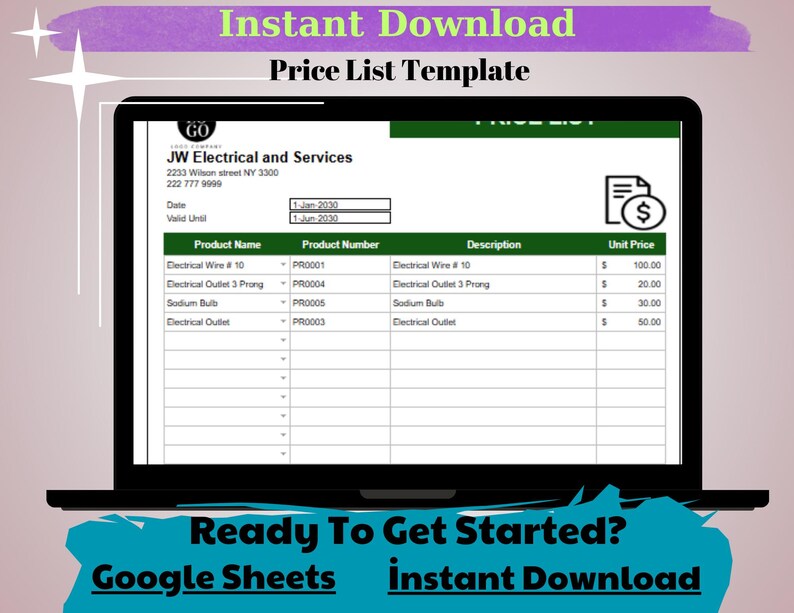 Price List Template, Digital Download, Editable Google Sheets, Easy to ...