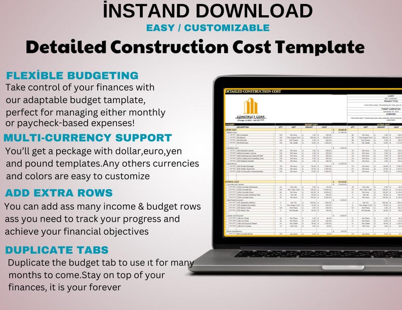 Detailed Construction Cost Template, Editable Google Sheets Budget ...