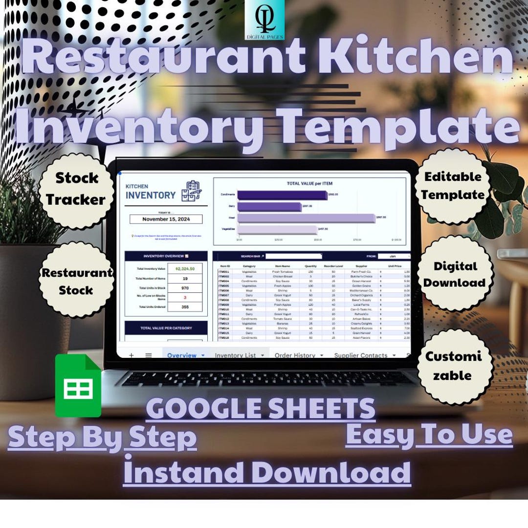 Restaurant Kitchen Inventory Template, Editable Google Sheets, Digital ...
