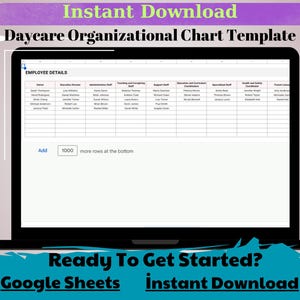 Daycare Organizational Chart Template, Editable PDF & Excel, Staff ...