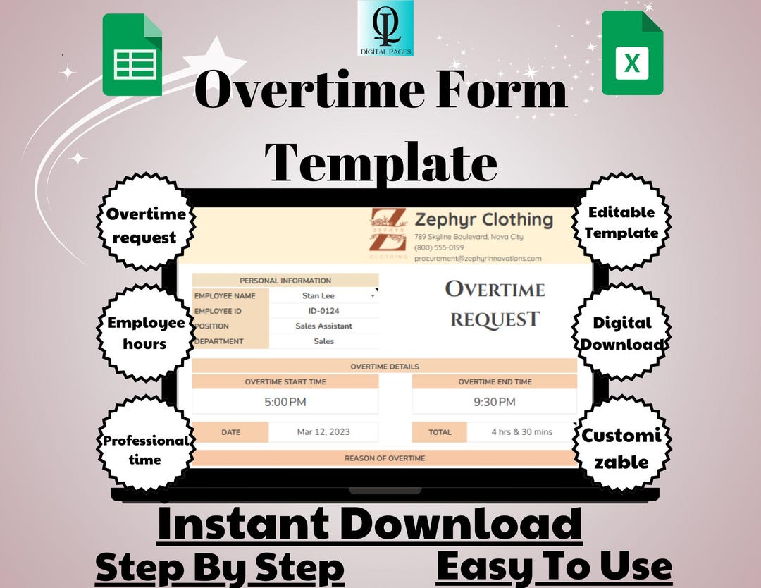 Overtime Form Template, Digital Download, Editable & Easy to Use ...