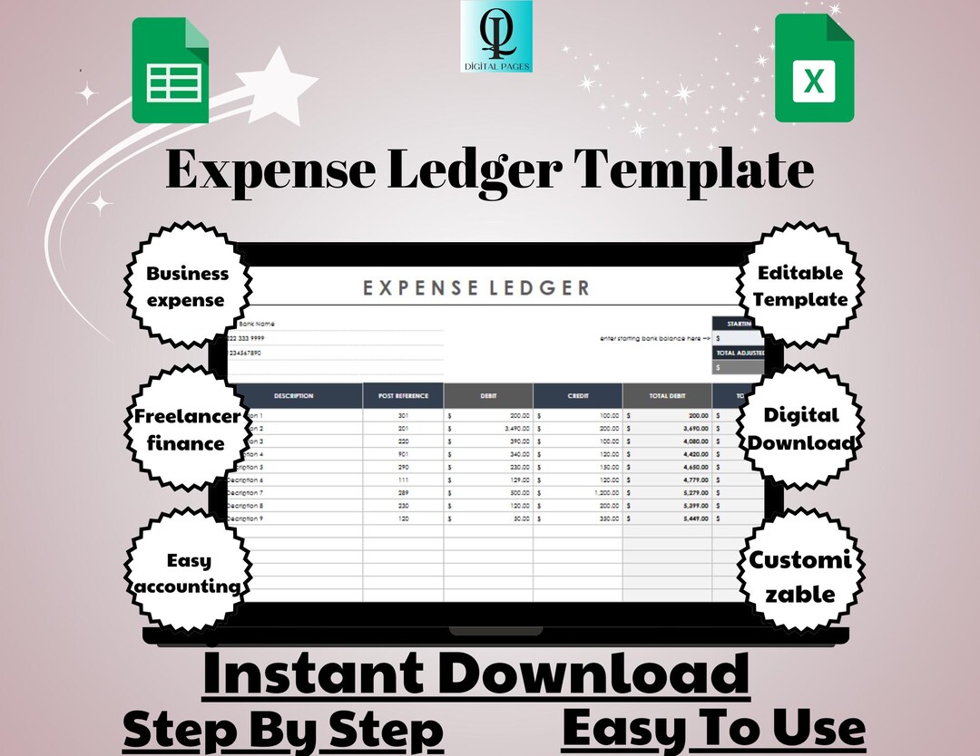 Expense Ledger Template, Editable Google Sheets, Digital Download for ...