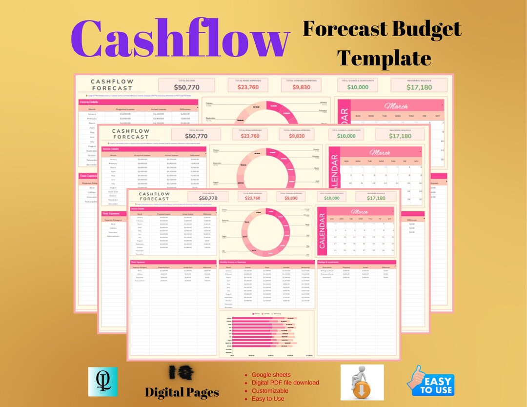 Cashflow Forecast Budget Template, Editable Google Sheets, Digital ...