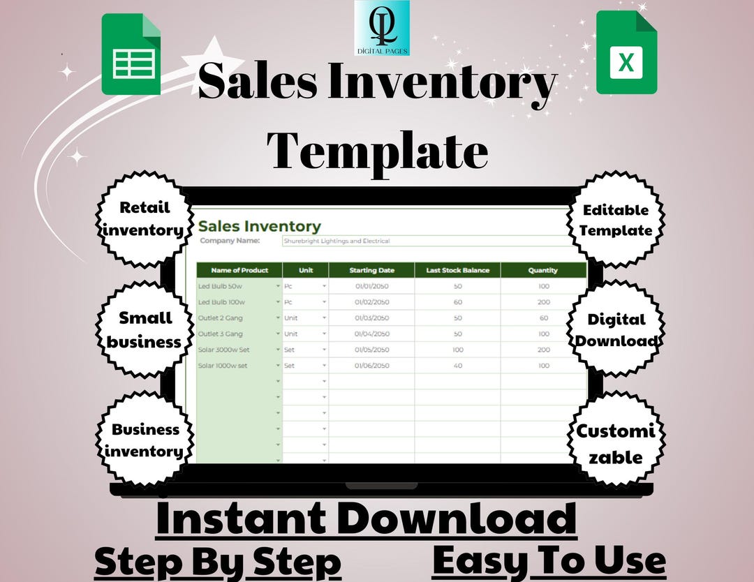 Sales Inventory Template, Digital Download, Editable Google Sheets ...