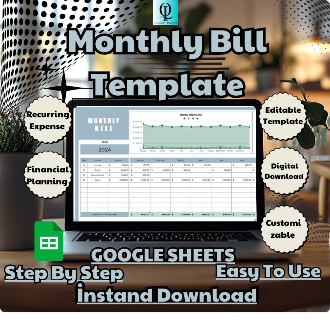 Monthly Bill Template, Editable Google Sheets, Digital Download for ...