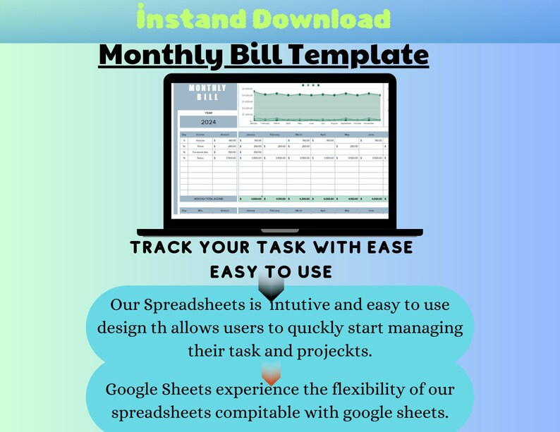 Monthly Bill Template, Editable Google Sheets, Digital Download for ...