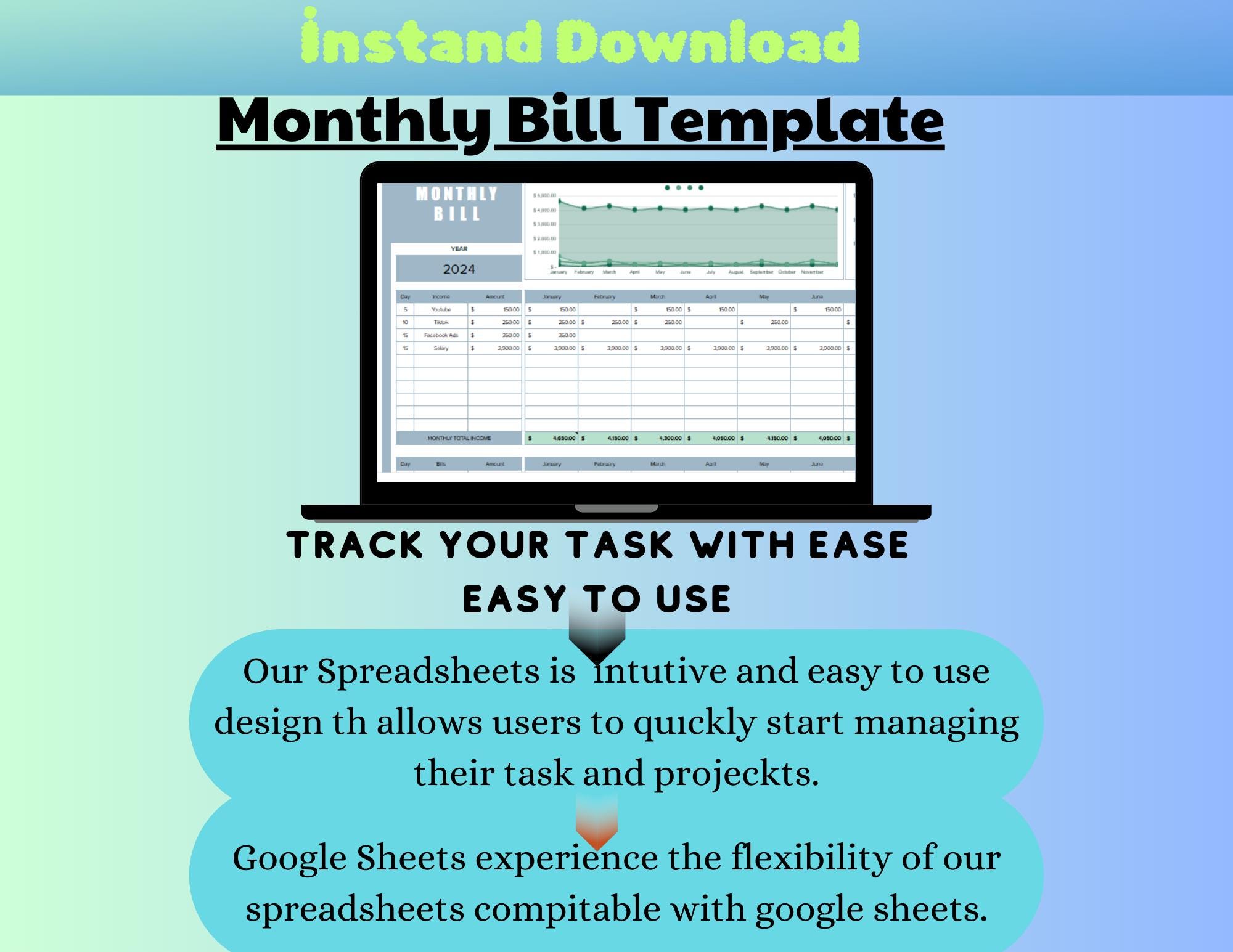 Monthly Bill Template, Editable Google Sheets, Digital Download for ...