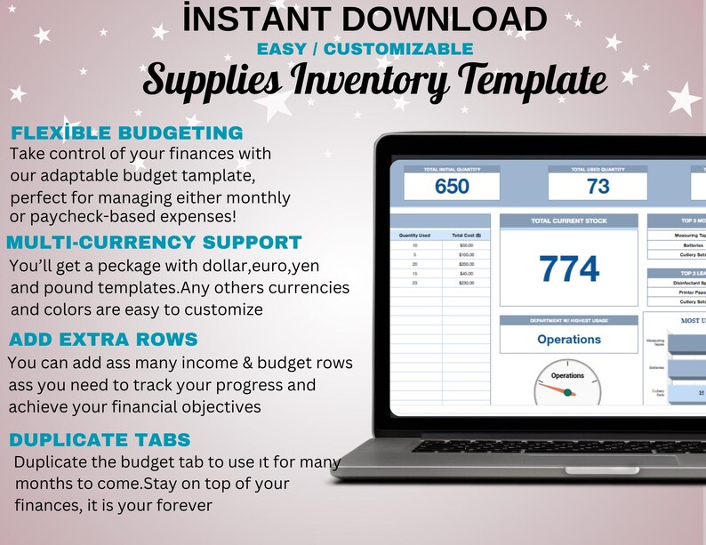 Supplies Inventory Template, Editable Google Sheets, Stock Management ...