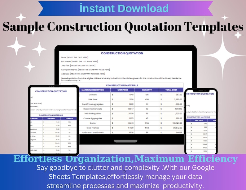 Sample Construction Quotation Templates, Digital Download, Editable ...