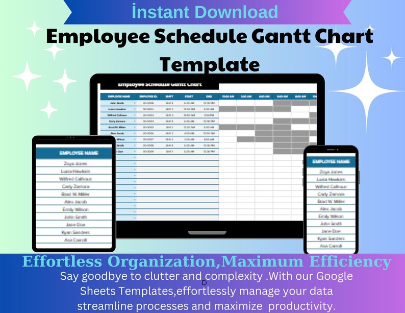 Employee Schedule Gantt Chart Template: Editable Google Sheets (digital ...