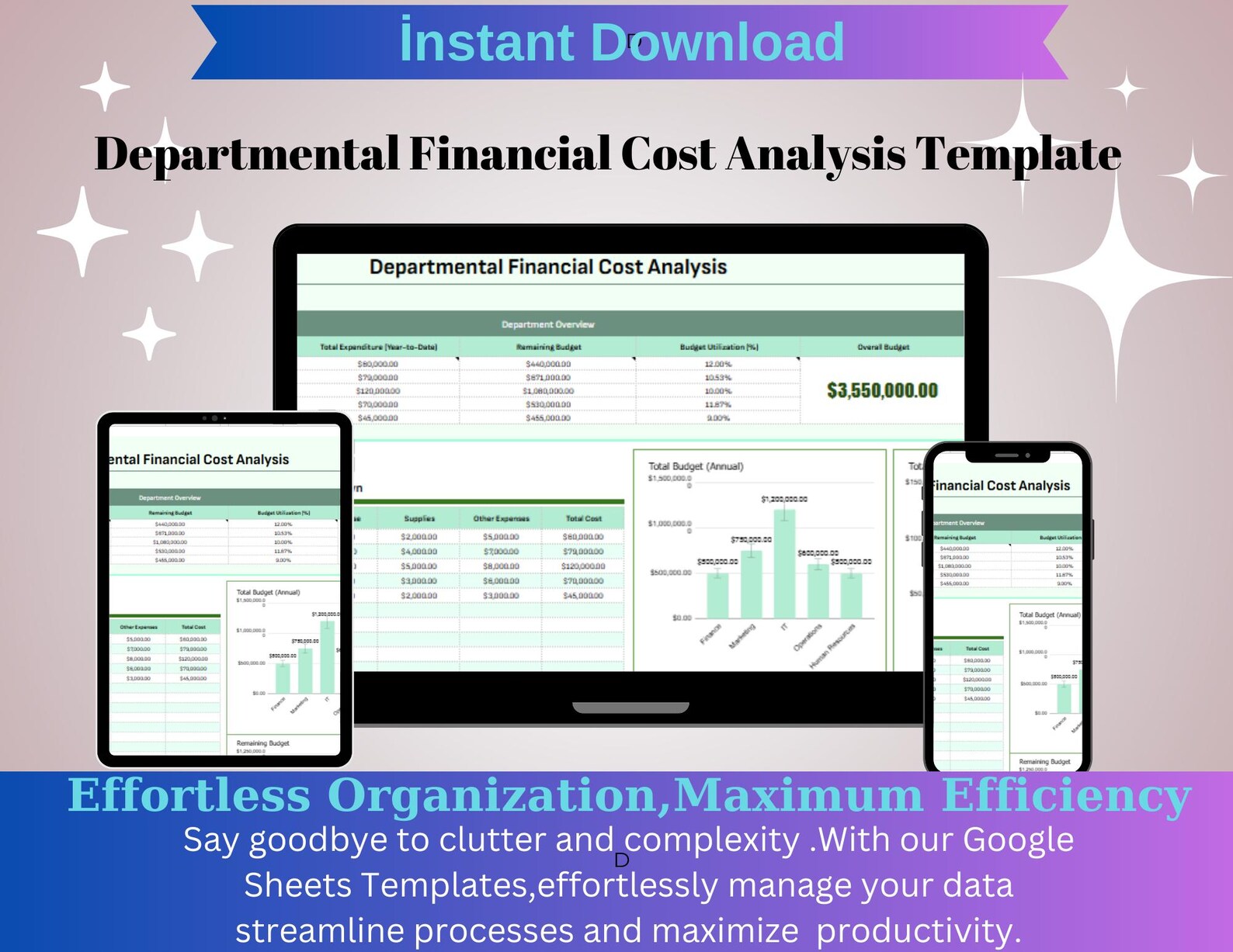 Departmental Financial Cost Analysis Template, Editable Google Sheets ...