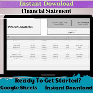 Financial Statement Template, Editable Google Sheets, Digital Download ...