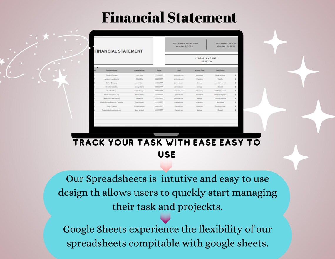 Financial Statement Template, Editable Google Sheets, Digital Download ...