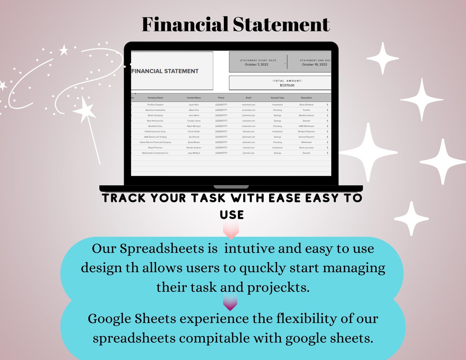 Financial Statement Template, Editable Google Sheets, Digital Download ...