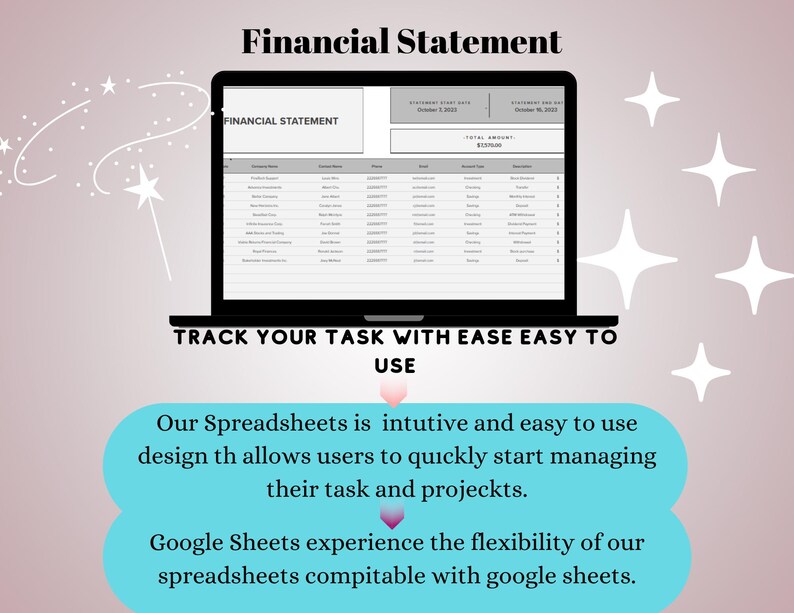 Financial Statement Template, Editable Google Sheets, Digital Download ...
