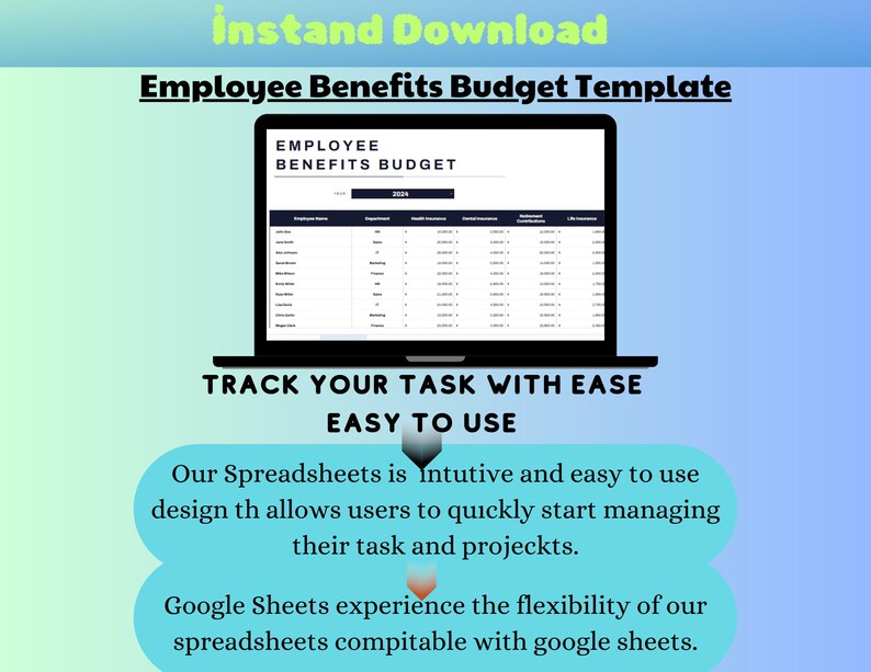Employee Benefits Budget Template: Editable Google Sheets (digital ...