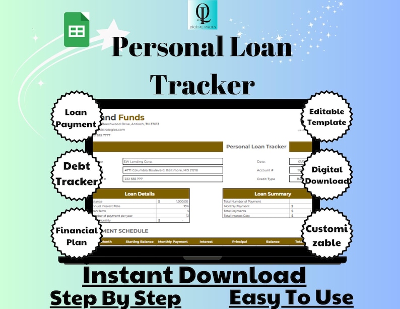 Personal Loan Tracker Template, Editable Google Sheets, Digital ...
