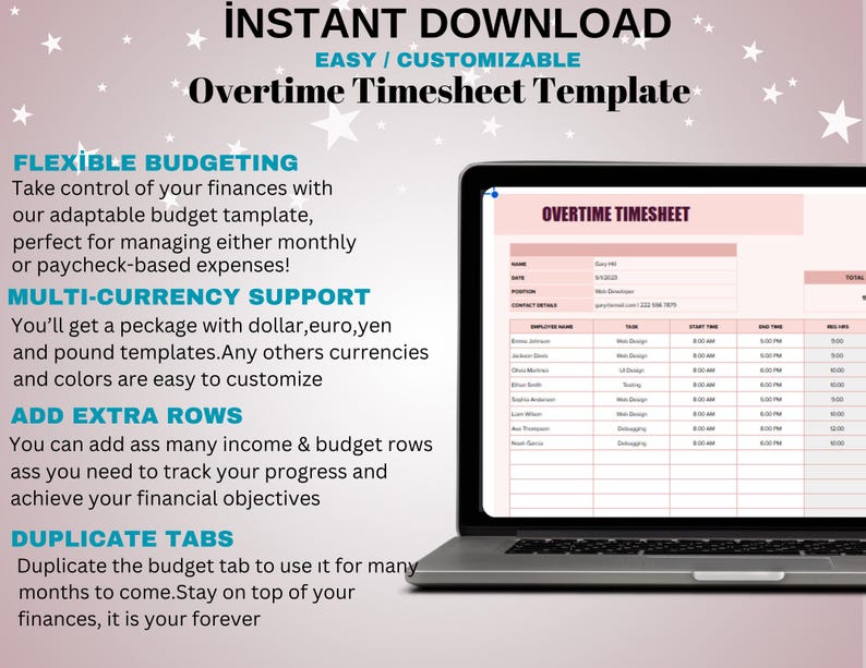 Overtime Timesheet Template, Google Sheets Work Hours Tracker, Employee ...