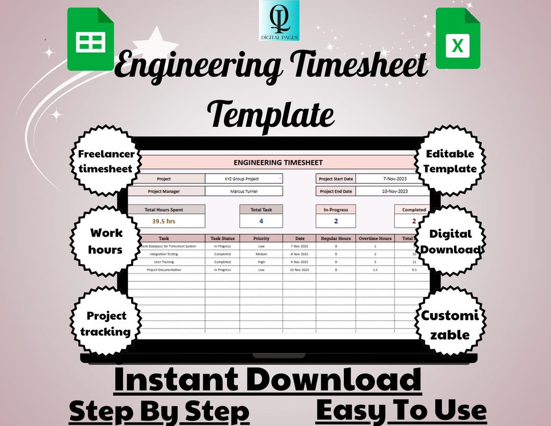 Engineering Timesheet Template, Digital Download, Editable & Easy to Use, Google Sheets - Etsy