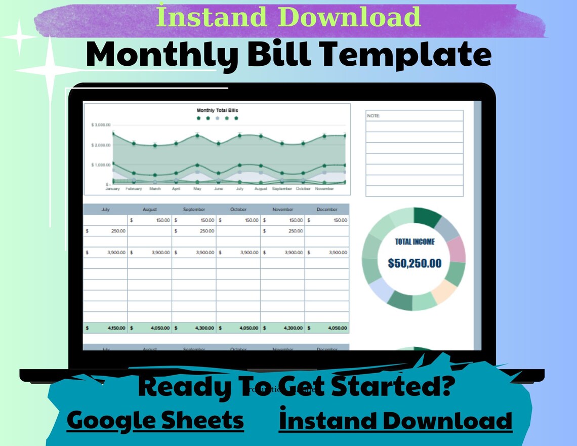 Monthly Bill Template, Editable Google Sheets, Digital Download for ...