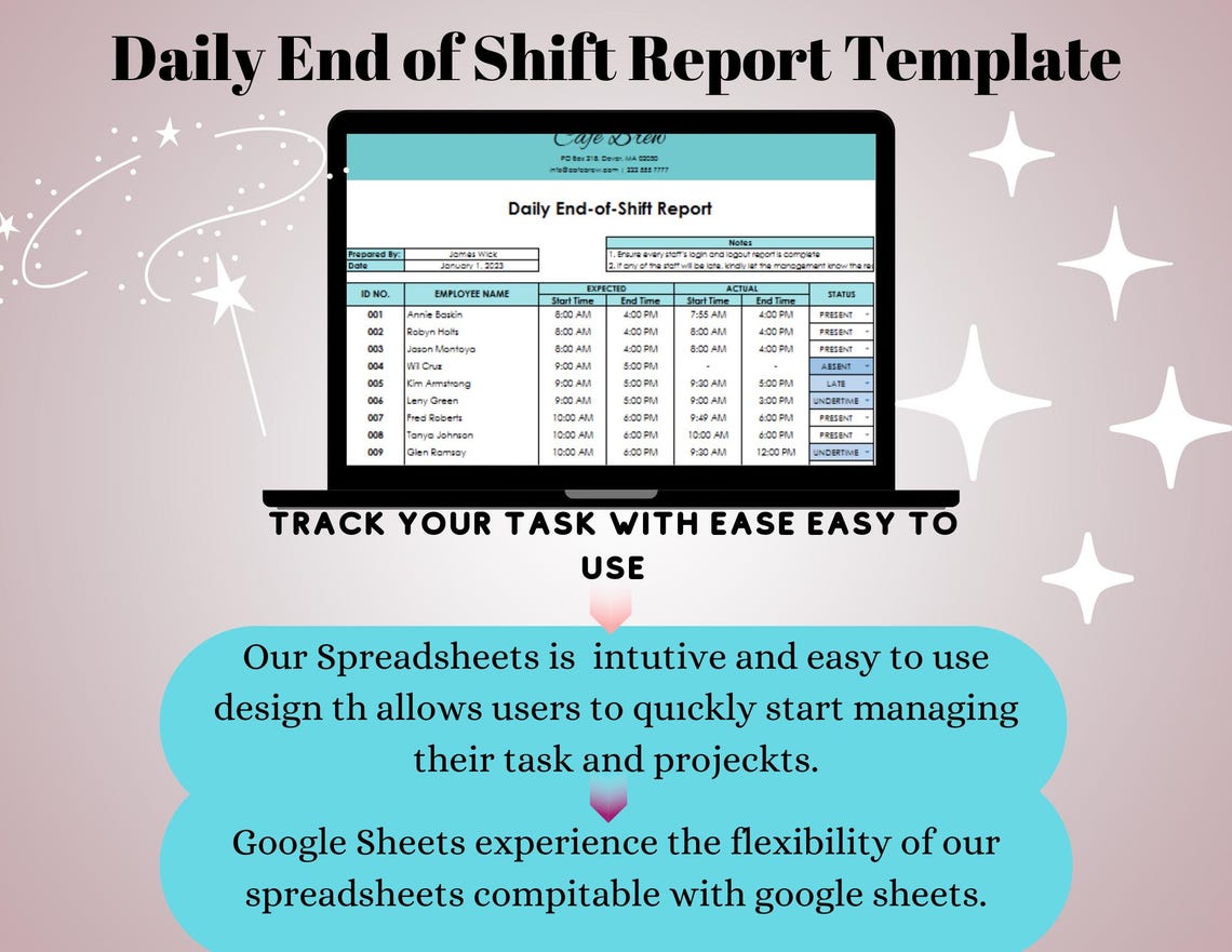 Daily End of Shift Report Template: Editable Google Sheets (digital ...