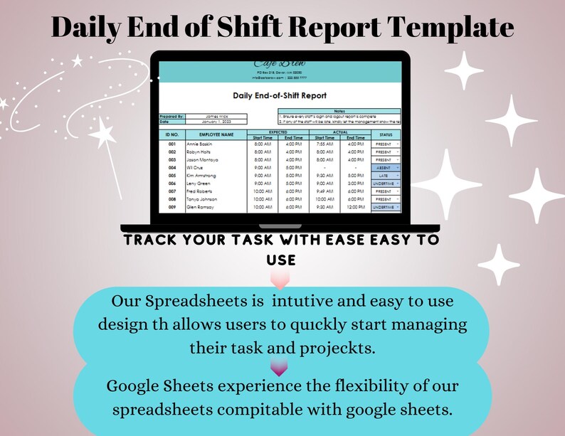 Daily End of Shift Report Template, Editable Google Sheets, Digital ...